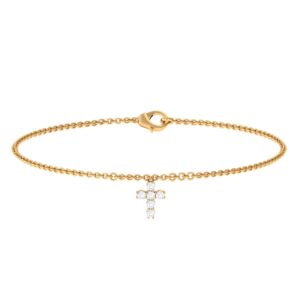 rosec jewels certified diamond cross charm bracelet for women, hi-si quality, natural diamond stackable religious chain bracelet, 14k yellow gold