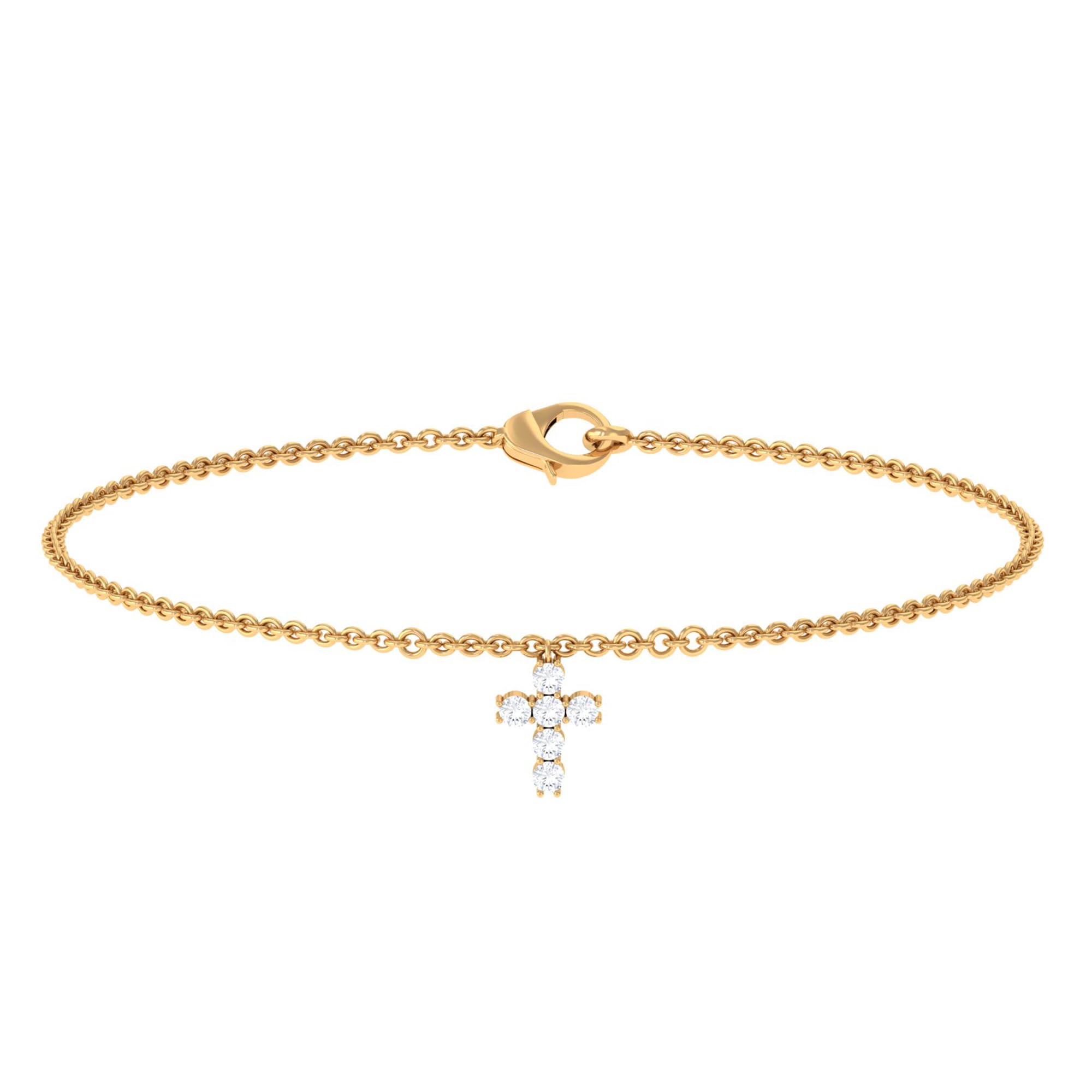 Rosec Jewels Certified Diamond Cross Charm Bracelet for Women, HI-SI Quality, Natural Diamond Stackable Religious Chain Bracelet, 14K Yellow Gold