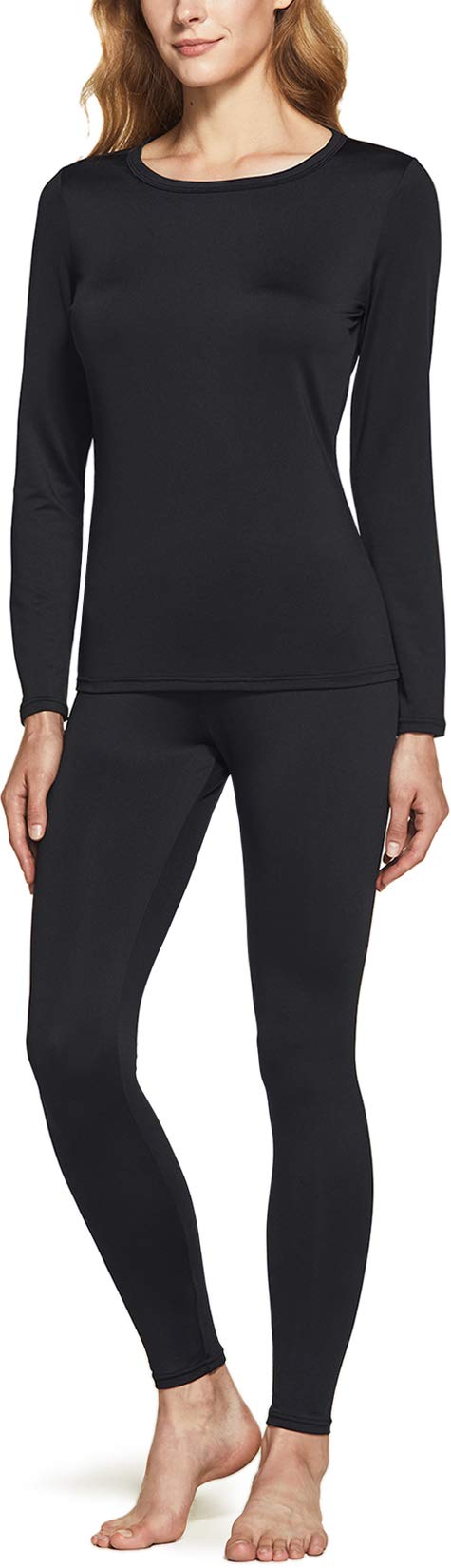 ATHLIO Women's Winter Thermal Underwear Long Johns Set, Top & Bottom for Cold Weather, Warm Base Layer, Comfort Fit Set Jet Black, Large