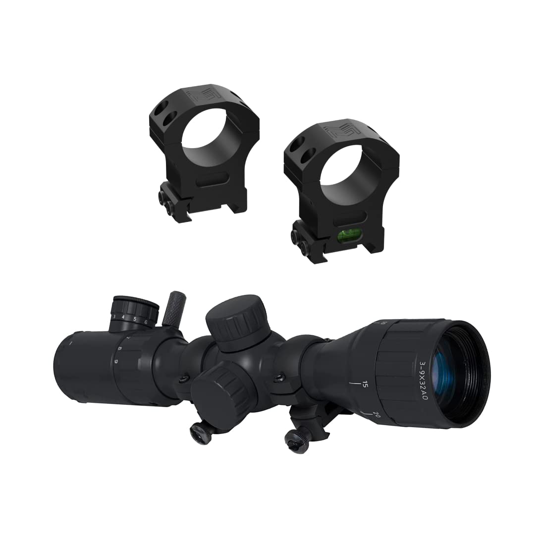 Monstrum 3-9x32 AO Rifle Scope | Monstrum Picatinny Scope Rings with Integrated Level Bubble | Bundle