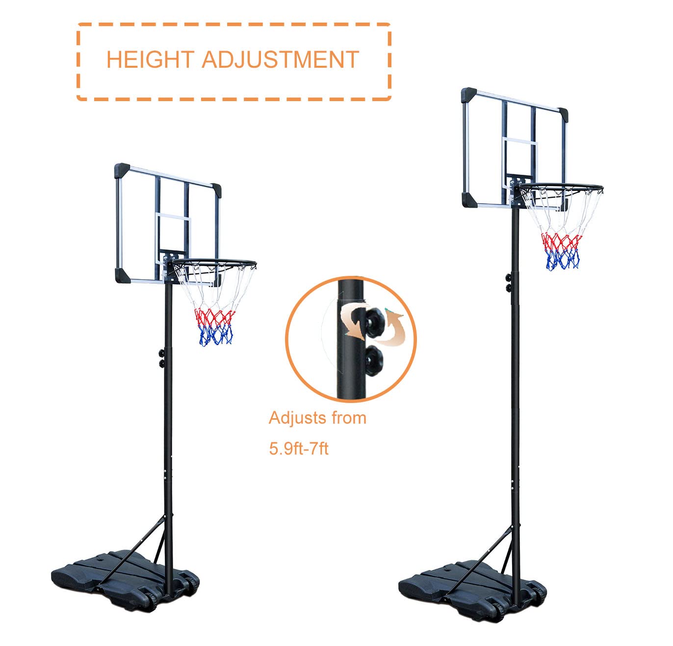 HaoKang Portable Basketball Hoop Height-Ajustable Stand 28 inch Background with Wheels System for Teenager Indoor Outdoor, Black