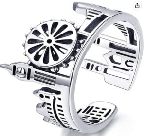 hukqbunx 925 sterling silver exquisite unique city castle sky city punk art geometric gear crown ring lady fresh ring opening adjustment