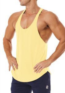 rowilux men's workout quick dry soft gym bodybuilding stringer tank tops (m, yellow)