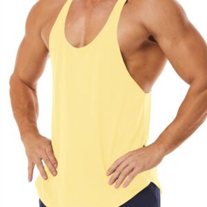 ROWILUX Men's Workout Quick Dry Soft Gym Bodybuilding Stringer Tank Tops (M, Yellow)