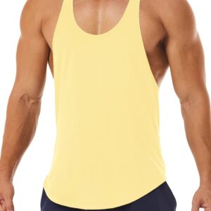 ROWILUX Men's Workout Quick Dry Soft Gym Bodybuilding Stringer Tank Tops (M, Yellow)