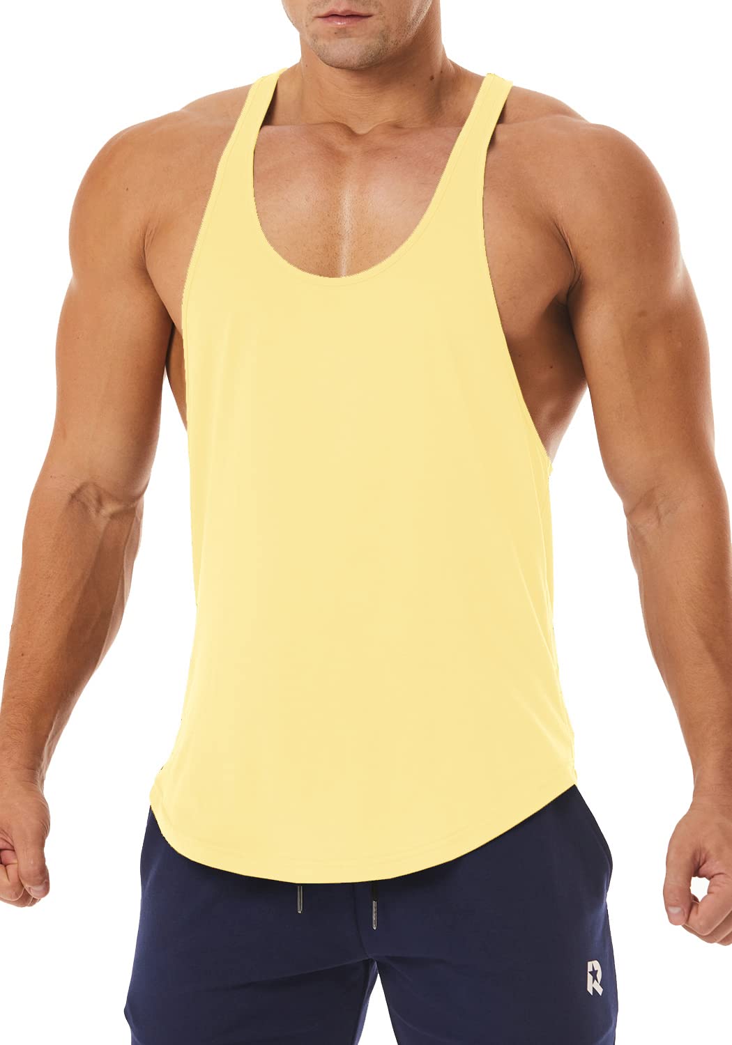 ROWILUX Men's Workout Quick Dry Soft Gym Bodybuilding Stringer Tank Tops (M, Yellow)