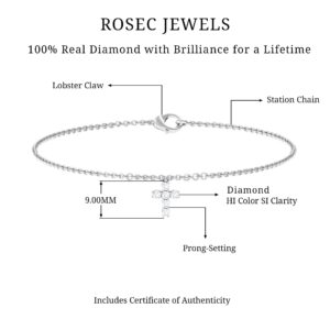 Rosec Jewels Certified Diamond Cross Charm Bracelet for Women, HI-SI Quality, Natural Diamond Stackable Religious Chain Bracelet, 14K Yellow Gold