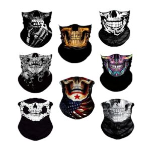 wysummer 8pcs scarves bandanas skull face tube black headband, motorcycle multi function headwear hat scarf ski mask (skull 3)