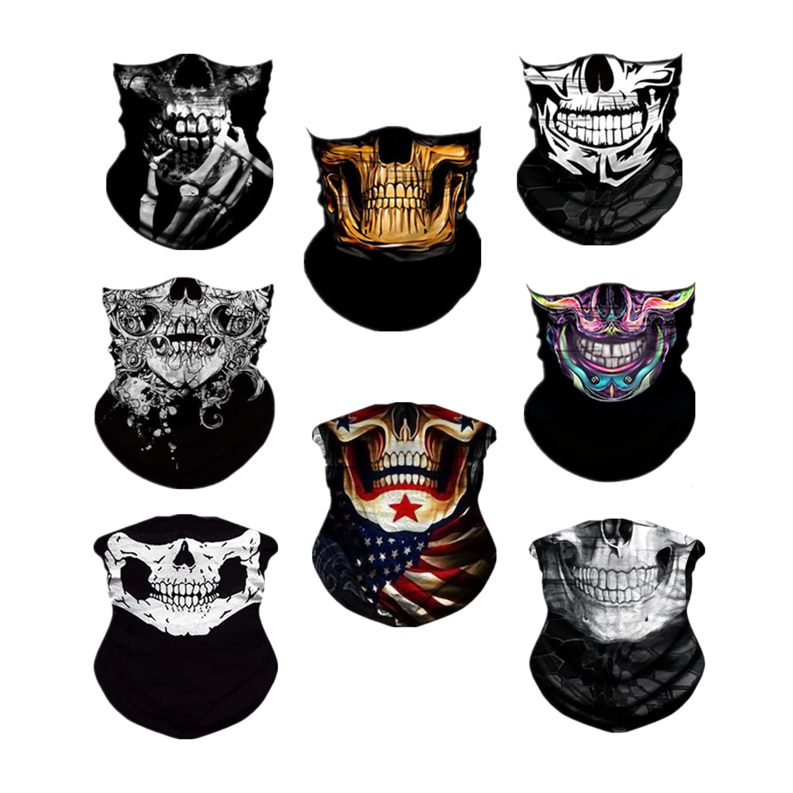 WYSUMMER 8PCS Scarves Bandanas Skull Face Tube Black Headband, Motorcycle Multi Function Headwear Hat Scarf Ski Mask (Skull 3)