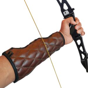 star quick links archery arm guard for men women & kids, rexine leather, adjustable fit, 3 hook & loop fasteners, perfect hold, bow archery protect 3 strap guard, arm guard forearm protector (brown)