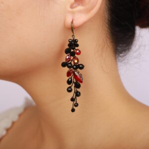 BERYUAN Baroque Earring Black Red Rhinestone Wedding Earrings for Bride