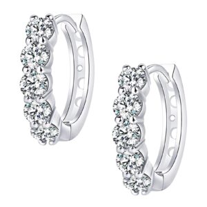 moissanite hoop earrings, moissanite diamond huggie hoops white gold plated sterling silver hoop earring for women