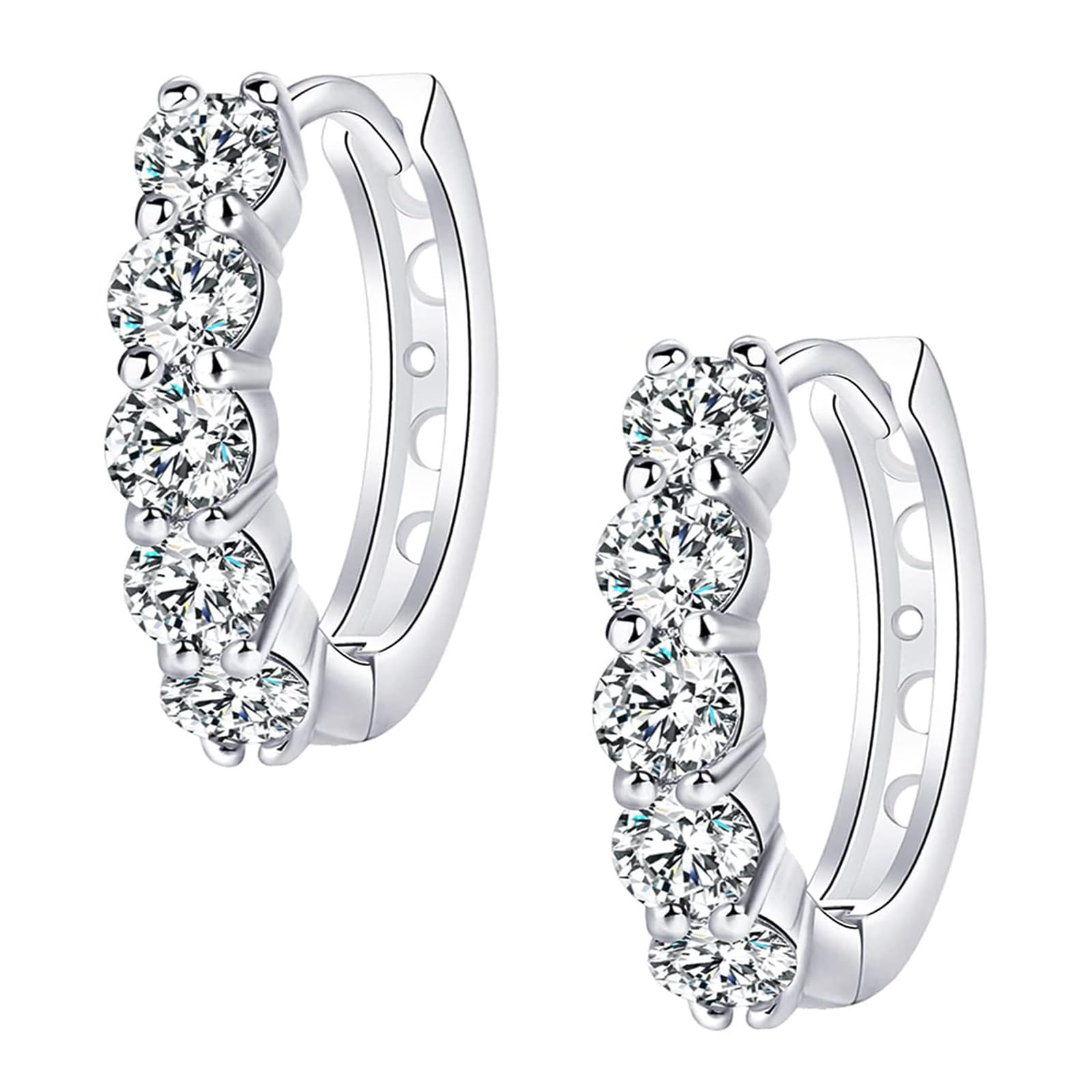 Moissanite Hoop Earrings, Moissanite Diamond Huggie Hoops White Gold Plated Sterling Silver Hoop Earring for Women