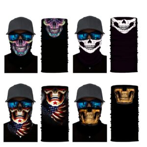 WYSUMMER 8PCS Scarves Bandanas Skull Face Tube Black Headband, Motorcycle Multi Function Headwear Hat Scarf Ski Mask (Skull 3)