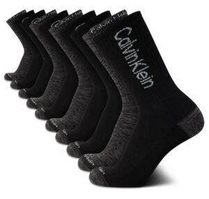 calvin klein men’s crew socks - 6 pack performance cushion comfort crew socks - breathable athletic socks for men (7-12), size 7-12, black logo