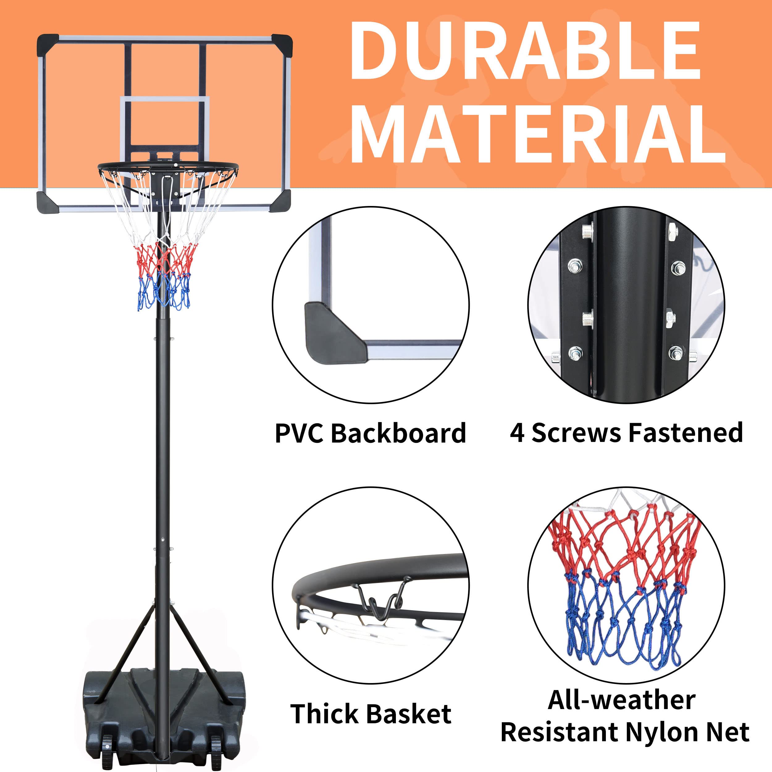 HaoKang Portable Basketball Hoop Height-Ajustable Stand 28 inch Background with Wheels System for Teenager Indoor Outdoor, Black