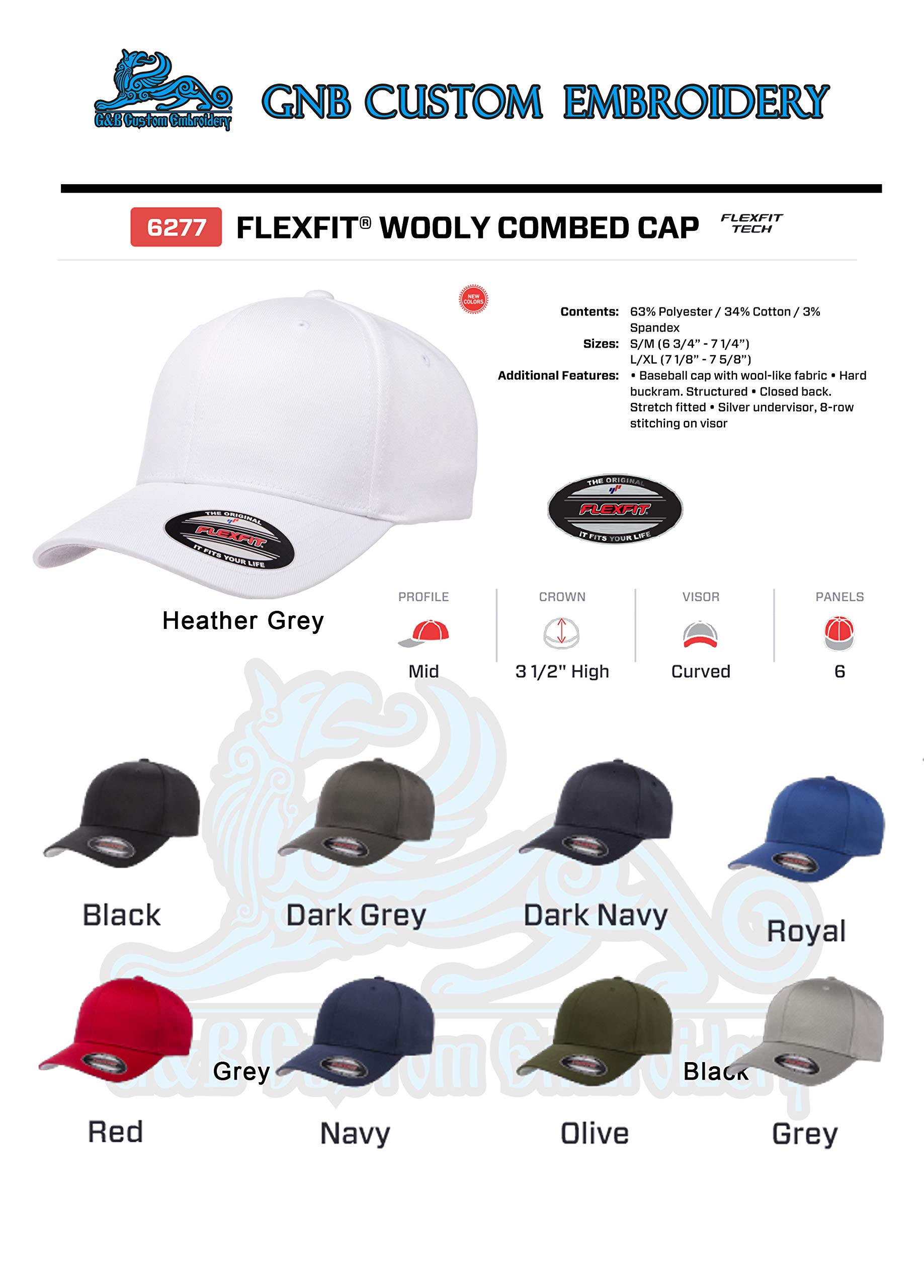 Custom Embroidered Flex Baseball hat. Flex Baseball 6277/6477 Baseball Cap. Place Your Own Logo or Design (S/M, Black)