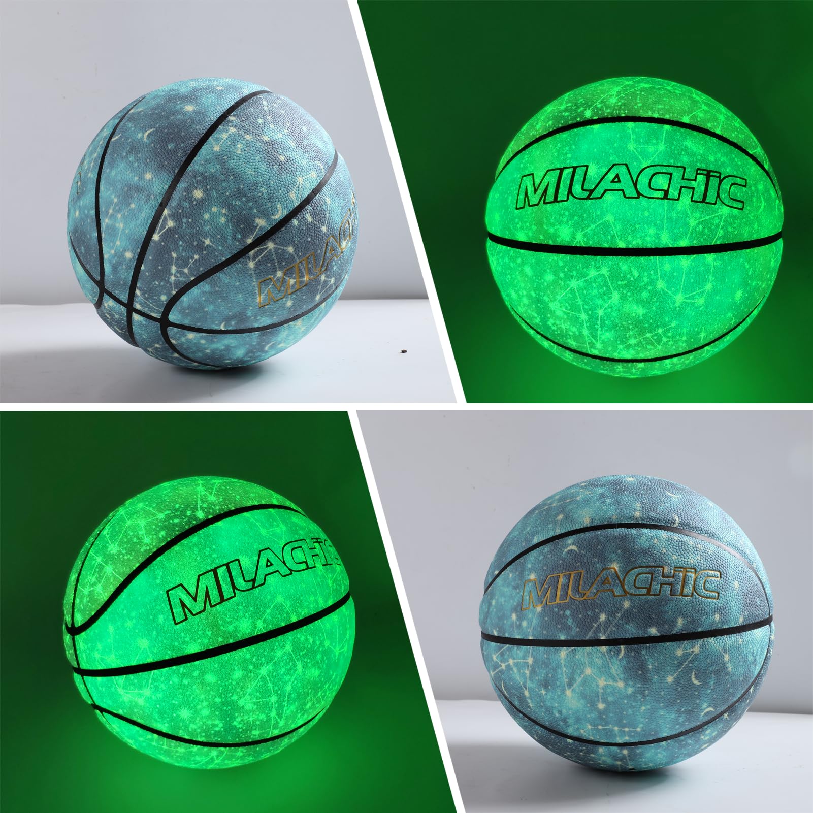 MILACHIC Basketball Glow in The Dark Basketball Ball Size 5/27.5", Glowing Composite Leather Basketball Luminous Basketball Gift for Teenagers