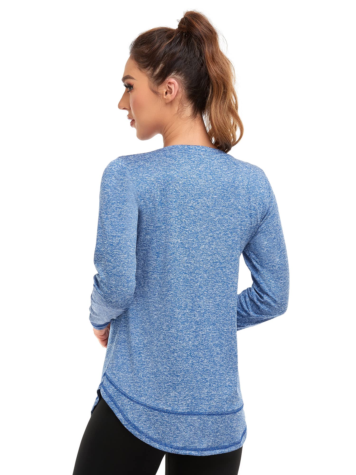 Abrooical Athletic Tops for Women Long Sleeve Running Shirts Yoga Loose Fit Workout Tees Tennis Tops Long Blue XX-Large