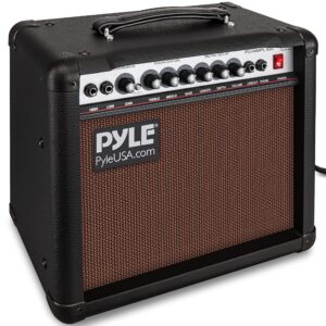 pyleusa portable electric guitar amplifier, 30 watt power, 8 inch high-definition speaker, bass, dual inputs, overdrive, digital delay, amp control volume, eq for beginner and advance practice