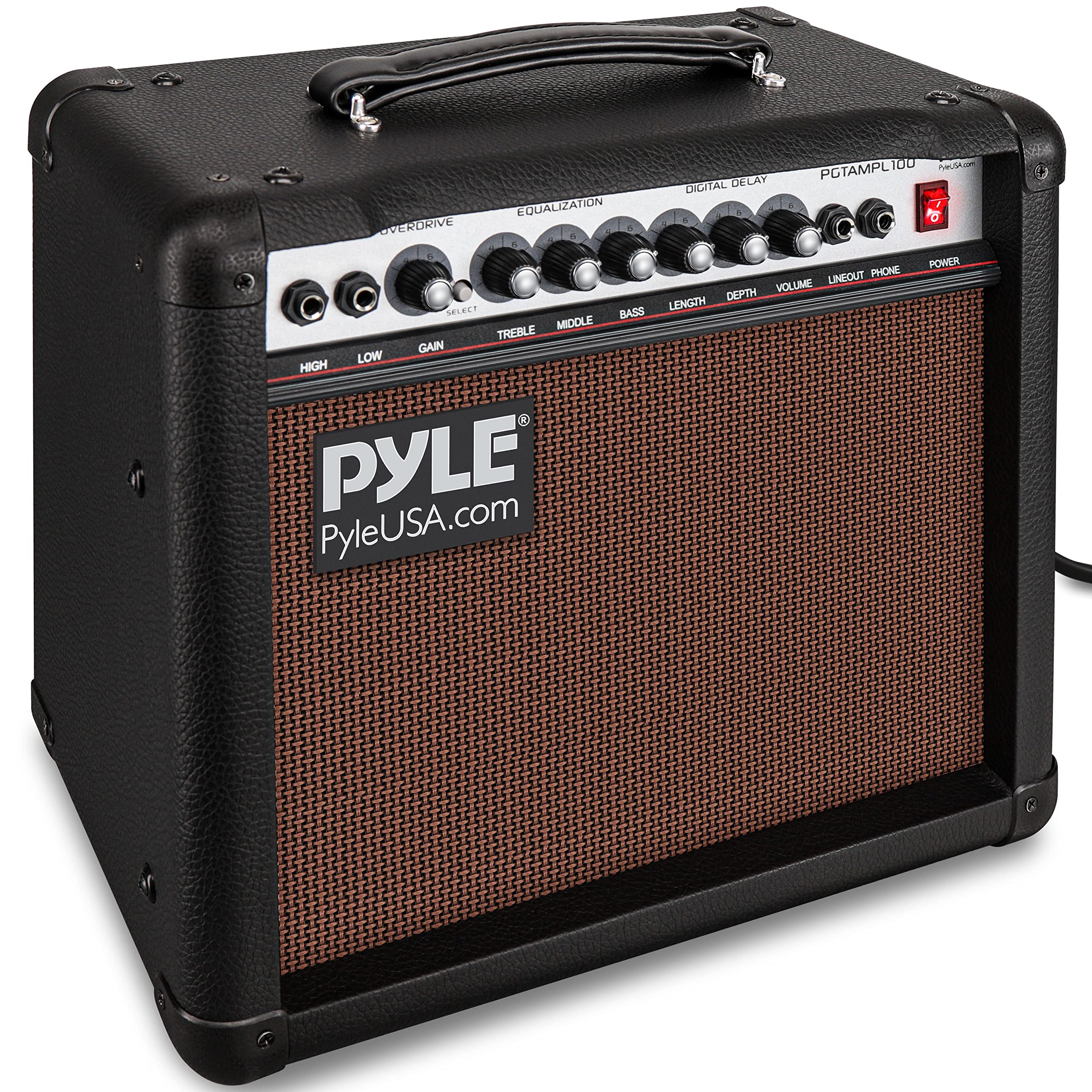 PyleUsa Portable Electric Guitar Amplifier, 30 Watt Power, 8 Inch High-Definition Speaker, Bass, Dual Inputs, Overdrive, Digital Delay, Amp Control Volume, EQ for Beginner and Advance Practice