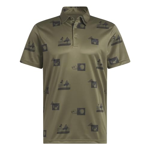 adidas Men's Allover Printed Polo Shirt, Olive Strata, 2X-Large