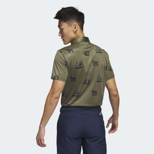 adidas Men's Allover Printed Polo Shirt, Olive Strata, 2X-Large