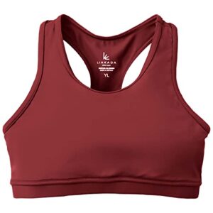 liakada girls stylish & supportive basic sports bra with integrated bra shelf liner dance, gym, yoga, cheer!… merlot