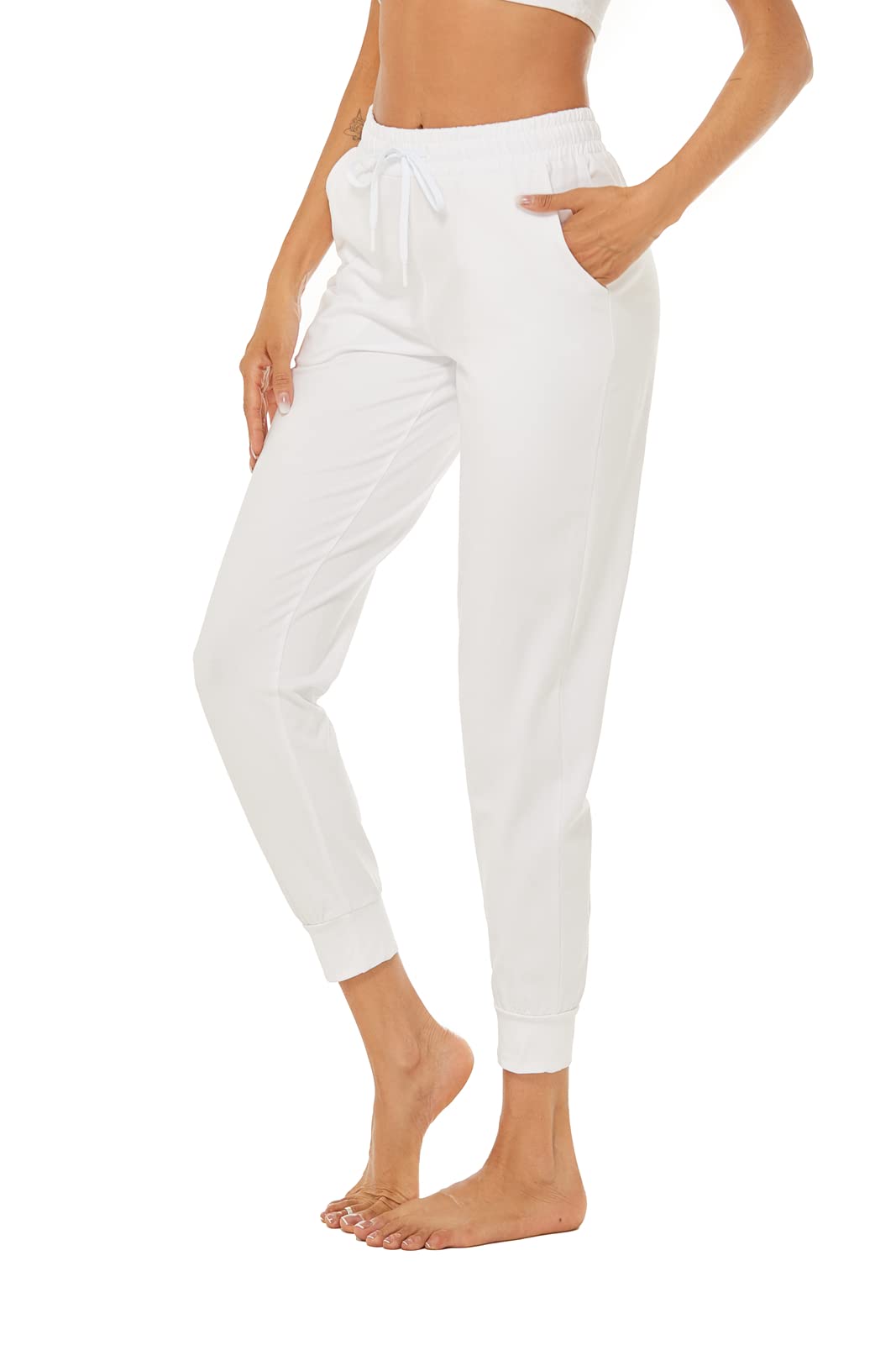 AvaCostume Women's Lightweight Cotton Sweatpants Yoga Joggers Lounge Casual Pants with Pockets White XL01