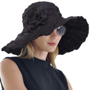 women folding vintage outdoor sun hats for beach garden travelling uv protection black