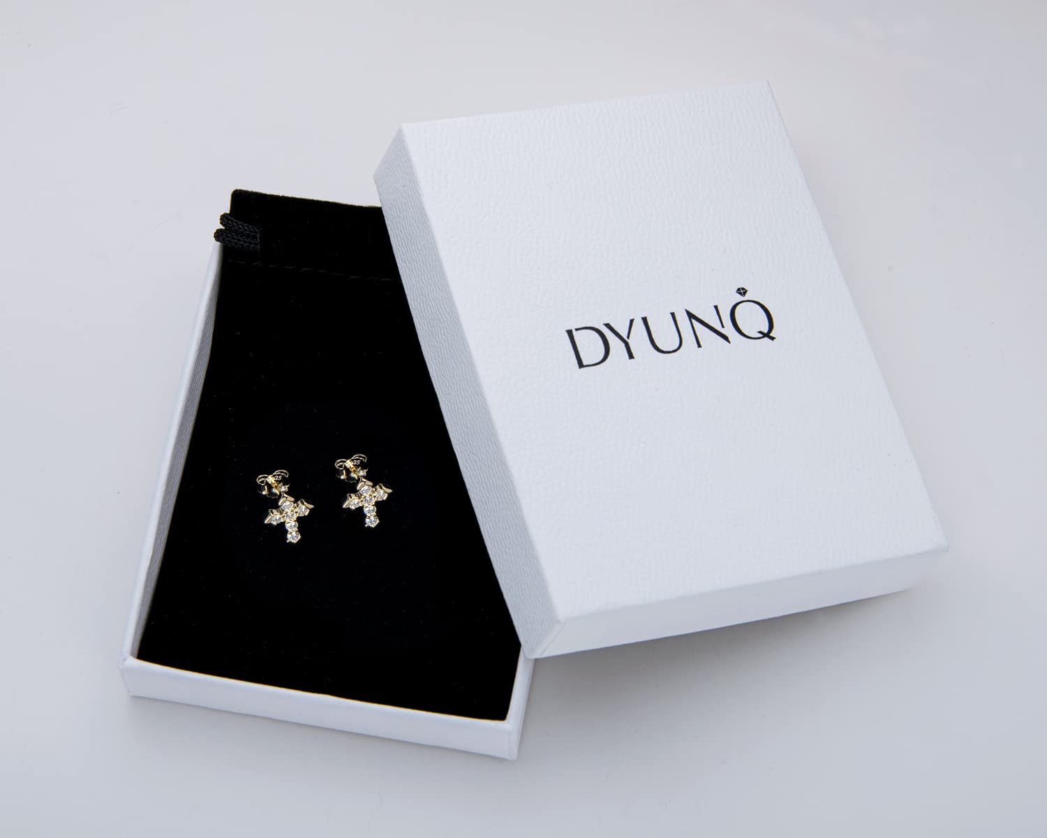 DYUNQ Cross Moissanite Gold Earrings in Sterling Silver for Women and Men, Hypoallergenic Stud Earrings for Sensitive Ears, Christian Faith Valentine's Day Jewelry Gifts