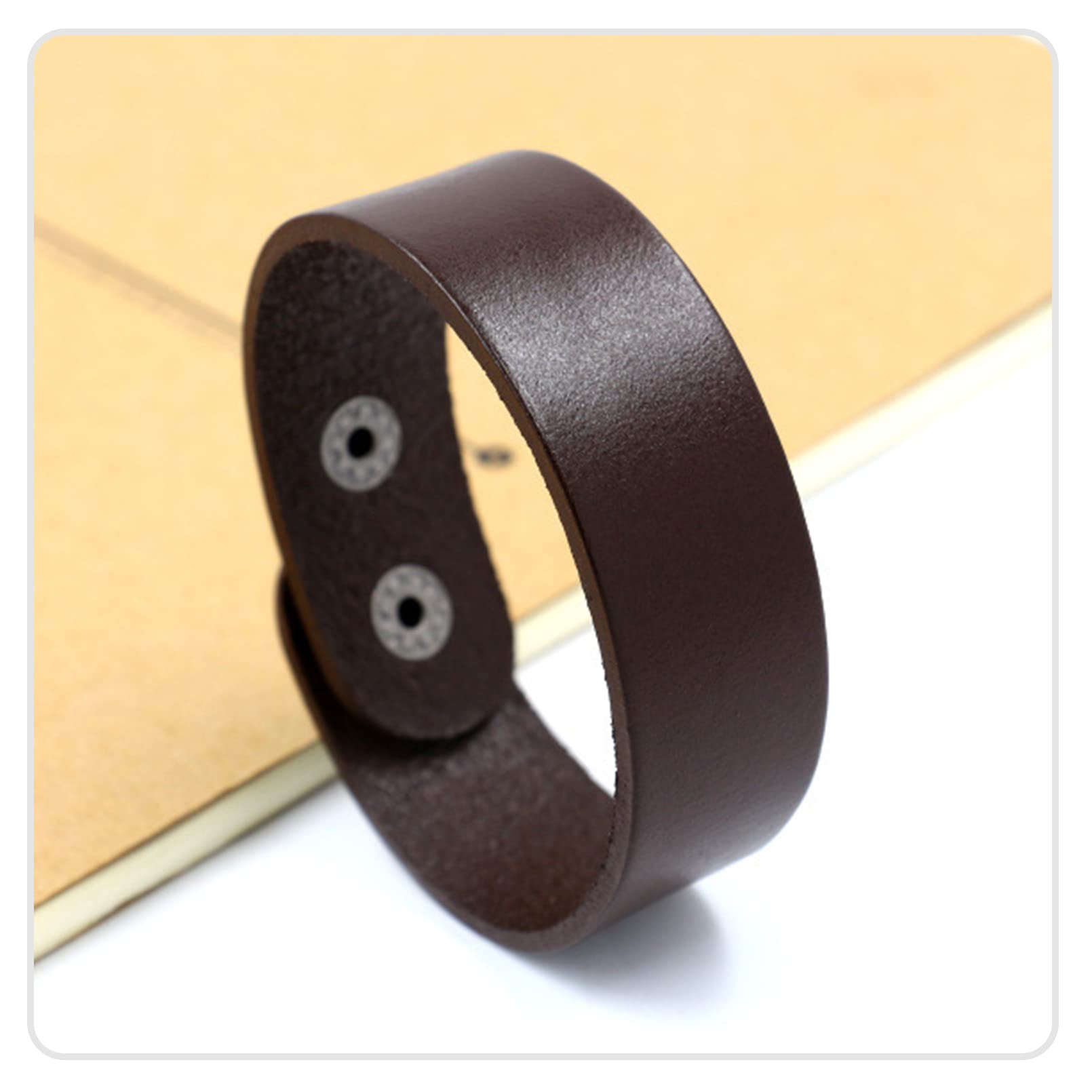 Nsitbbuery Hip Hop Jewelry Snap Wristband Leather Cuff Bracelet(Brown)