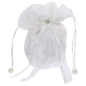 veemoon holy communion bag satin drawstring bags satin bridal wedding money bag, bridal bridesmaid drawstring satin decorated bag handbag with pearl for bridal bridesmaid bridal satin bag