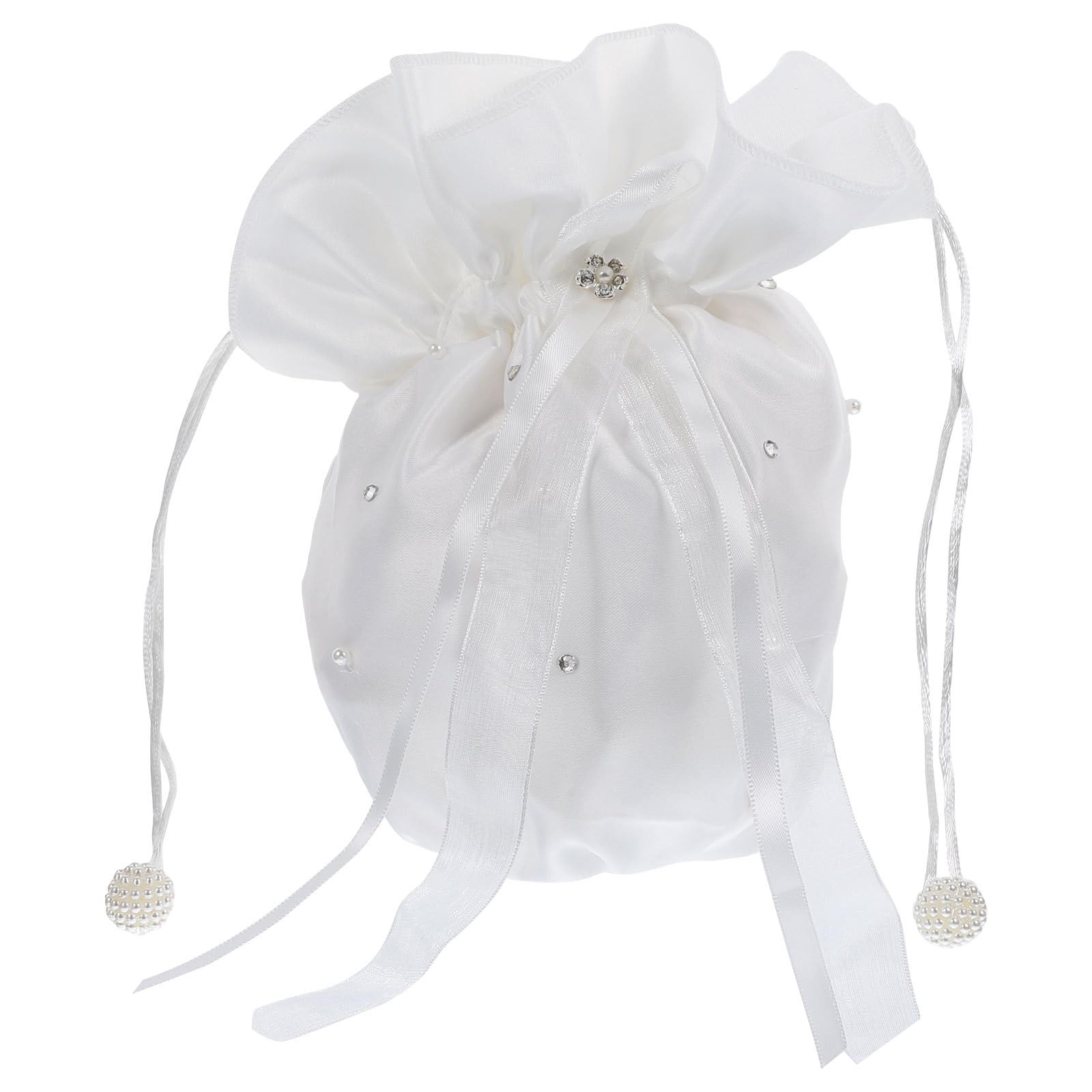 Veemoon Holy Communion Bag Satin Drawstring Bags Satin Bridal Wedding Money Bag, Bridal Bridesmaid Drawstring Satin Decorated Bag Handbag with Pearl for Bridal Bridesmaid Bridal Satin Bag