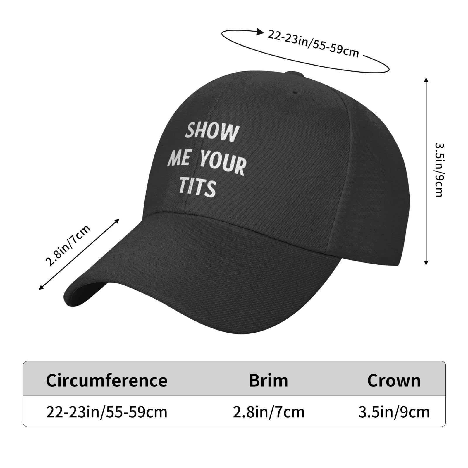 Too Teensy Show Me Your Tits Hats for Men Women Teens Vintage Adjustable Baseball Cap Fitted Trucker Hat Black