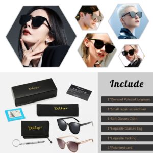 Polarized Oversized Sunglasses for Women Men Trendy Cateye Brown Sun Glasses Retro Large Frame Shades Transparent Brown and black