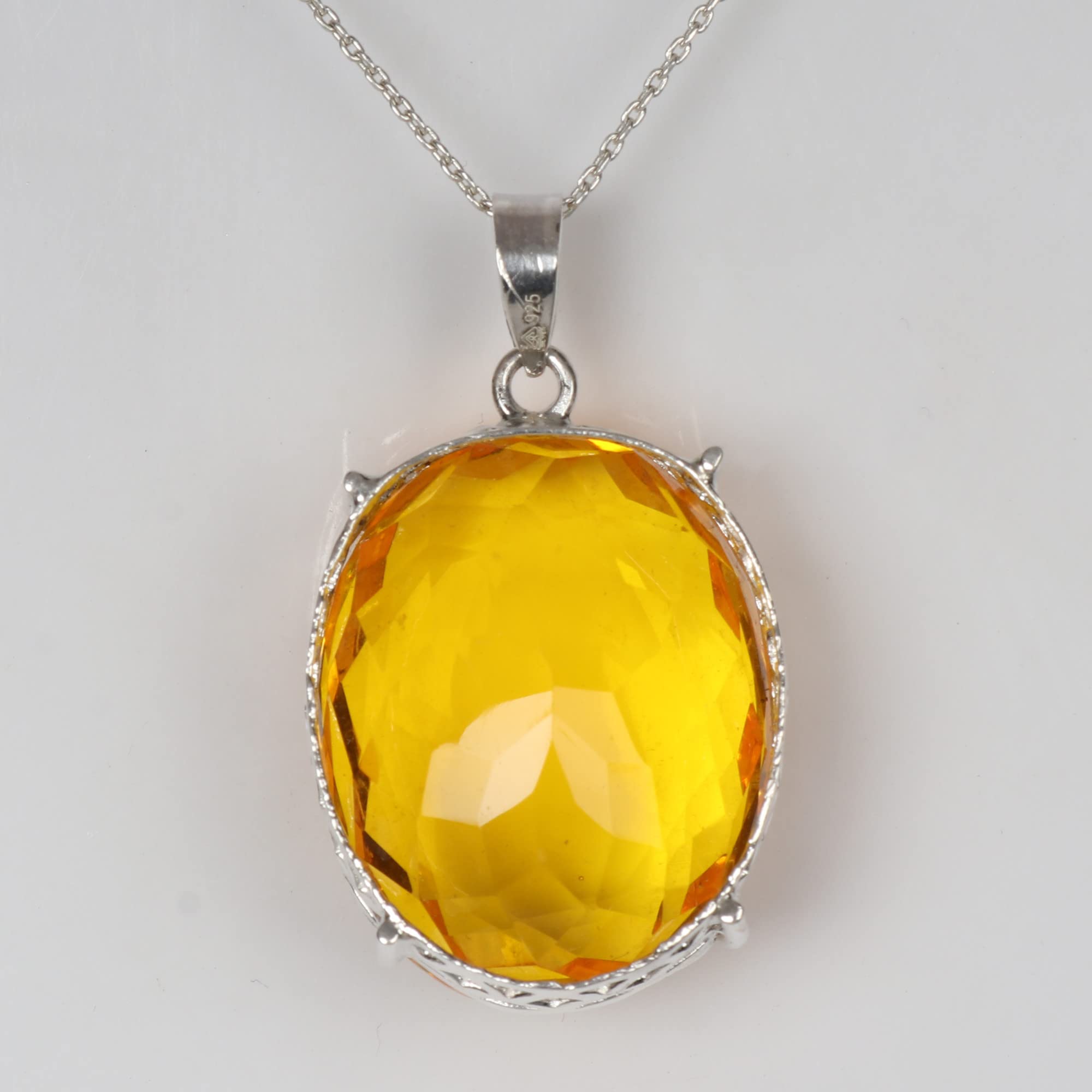 GEMHUB 13.61 GM Oval Cut Yellow Citrine, 925 Sterling Silver Pendant, Loose Gemstone Pendant For Women Party Wear Pendant