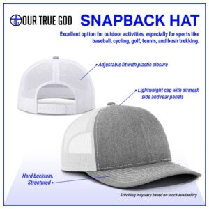 Nail Cross Christian Trucker Hat - Adjustable Fit Cotton Snapback Hat - Breathable Mesh Side for Casual Wear (Heather Front/White Mesh)