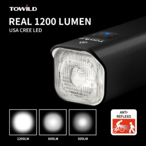 TOWILD CL1200 Bike Lights for Night Riding,Compatible with Garmin/GoPro Mount,1200 Lumen Bright Bike Headlight,4000mAh Rechargeable Battery,Waterproof Bike Front Light for Commuter Cyclists