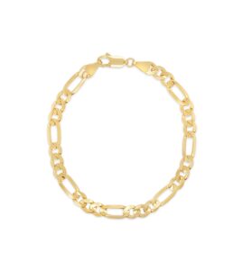 olive & chain solid 10k gold figaro link chain bracelet for men/women, yellow gold, hypoallergenic, lobster clasp closure