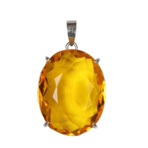 gemhub 13.61 gm oval cut yellow citrine, 925 sterling silver pendant, loose gemstone pendant for women party wear pendant