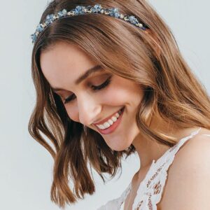 Urieo Thin Rhinestone Headband Bling Crystal Head Bands Diamond Hairband Vintage Parties Hair Accessory for Women (Blue)