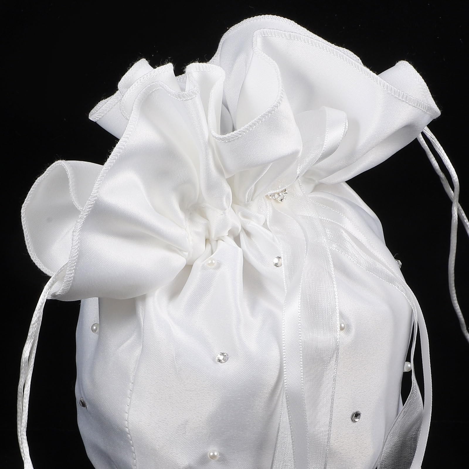 Veemoon Holy Communion Bag Satin Drawstring Bags Satin Bridal Wedding Money Bag, Bridal Bridesmaid Drawstring Satin Decorated Bag Handbag with Pearl for Bridal Bridesmaid Bridal Satin Bag