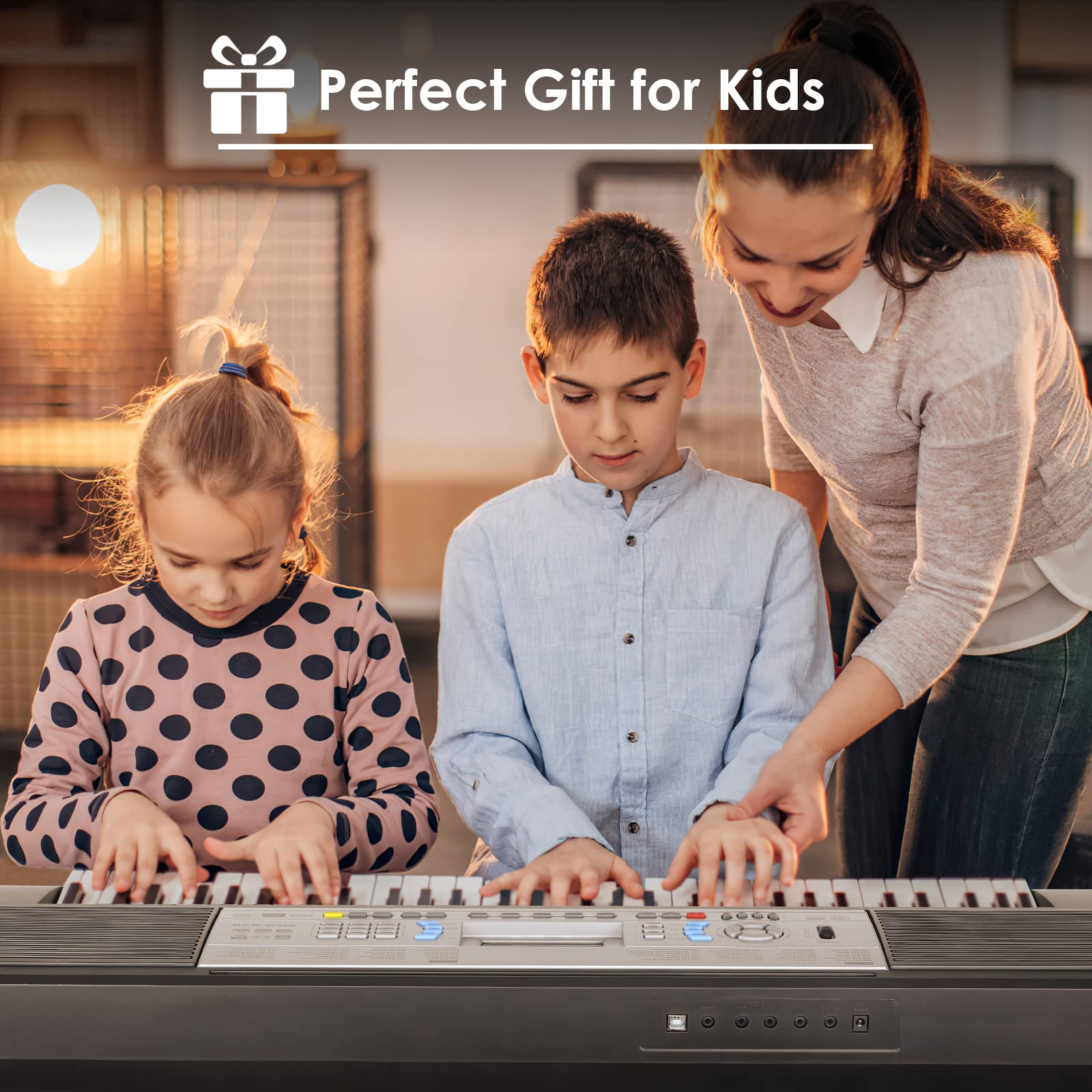 MAMIZO 61 Key Keyboard Piano, Electric Piano Keyboard for Beginners with X-Stand, Stool, Microphone, Dual Power Supply, 3 Teaching Modes, LCD, Supports USB MIDI, Perfect for Children