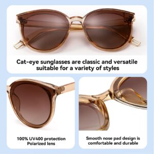 Polarized Oversized Sunglasses for Women Men Trendy Cateye Brown Sun Glasses Retro Large Frame Shades Transparent Brown and black