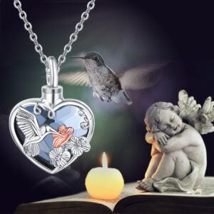 AENEAS Hummingbird Urn Necklace for Ashes Heart Sterling Silver Sympathy Gifts for Loss of Loved One Cremation Jewelry Memorial Gifts for Women