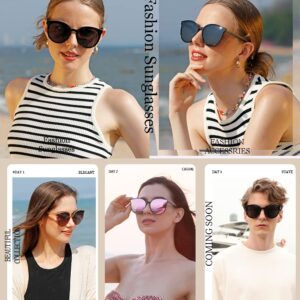 Polarized Oversized Sunglasses for Women Men Trendy Cateye Brown Sun Glasses Retro Large Frame Shades Transparent Brown and black