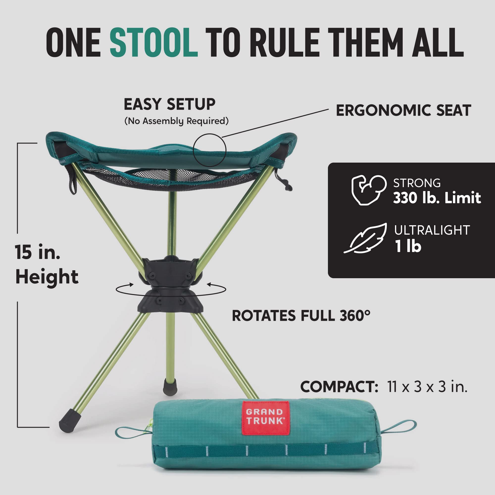 GRAND TRUNK Compass 360° Stool | Compact | Portable Swivel Stool | Lightweight, Rotating, Foldable | Outdoor Travel Gear | Camping, Fishing, Hunting, Sports Games