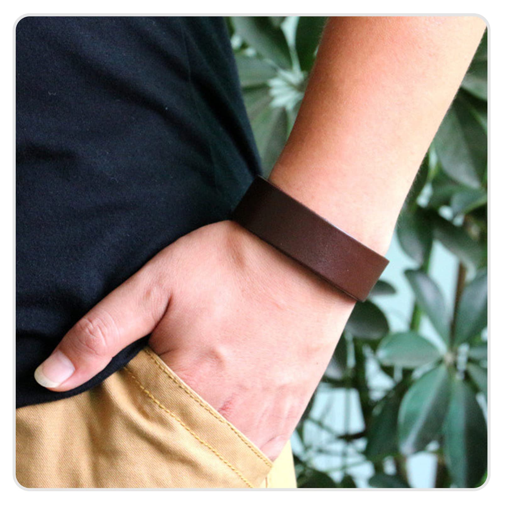 Nsitbbuery Hip Hop Jewelry Snap Wristband Leather Cuff Bracelet(Brown)