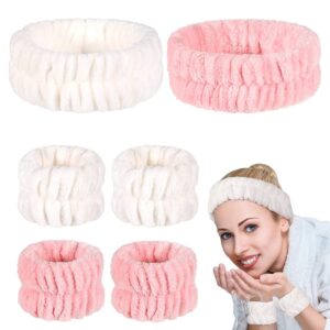 6 pcs face wash headband,spa headband and wristband set,skincare headbands adjustable elastic hairbands for washing spa yoga sports shower